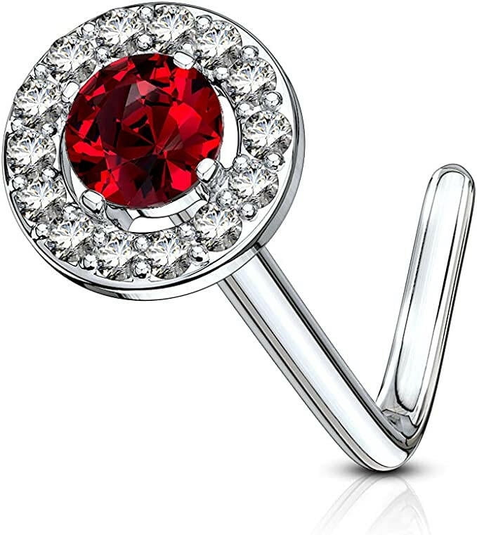 Surgical Steel Double Tiered Round CZ Center Top L Shaped Nose Ring ...
