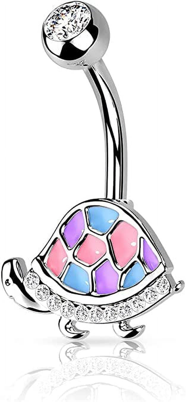 Surgical Steel Enamel and CZ Paved Turtle Belly Navel Ring - Walmart.com