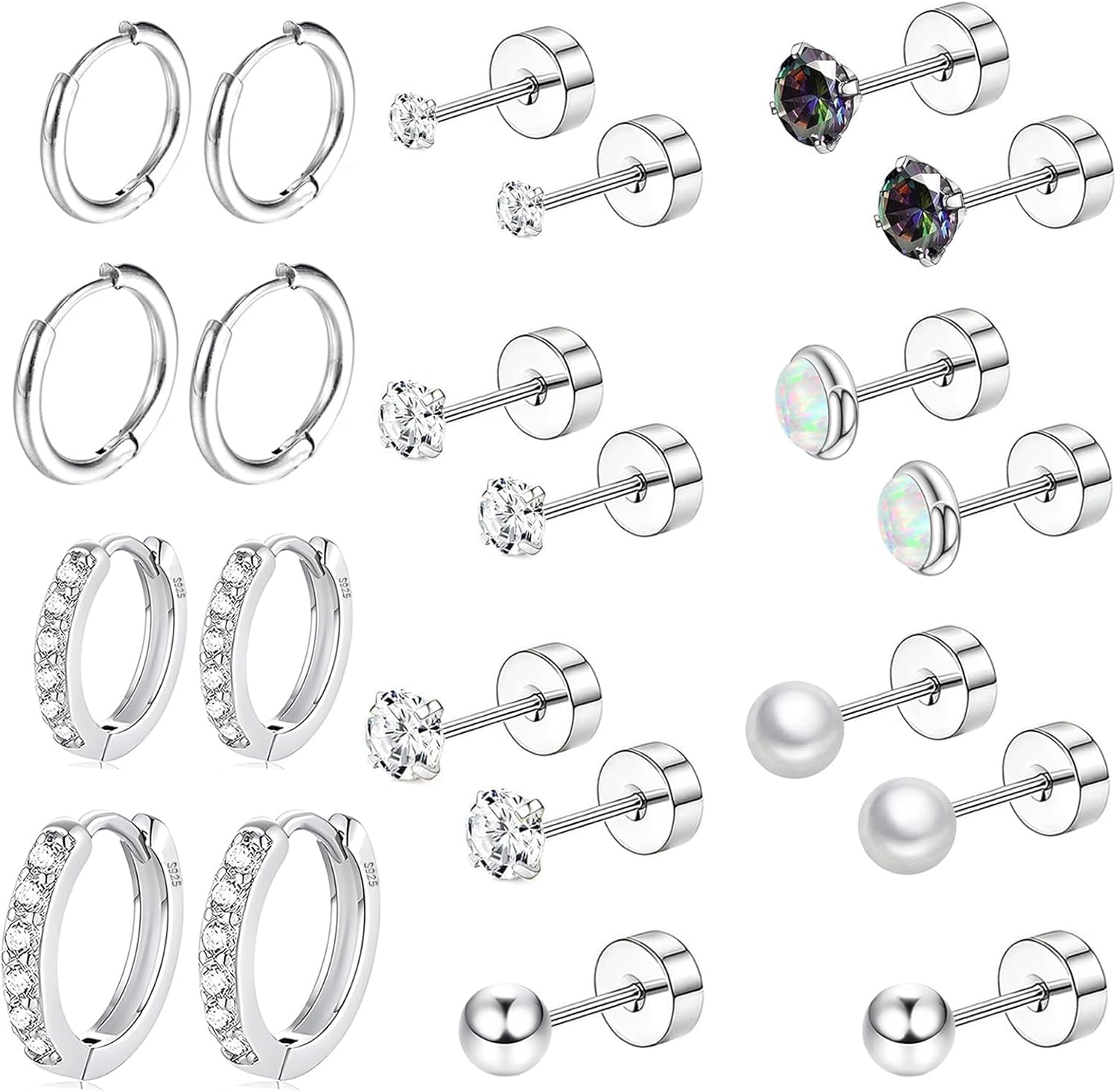 Surgical Steel Flat Back Earrings Set for Multiple Piercing Sensitive ...