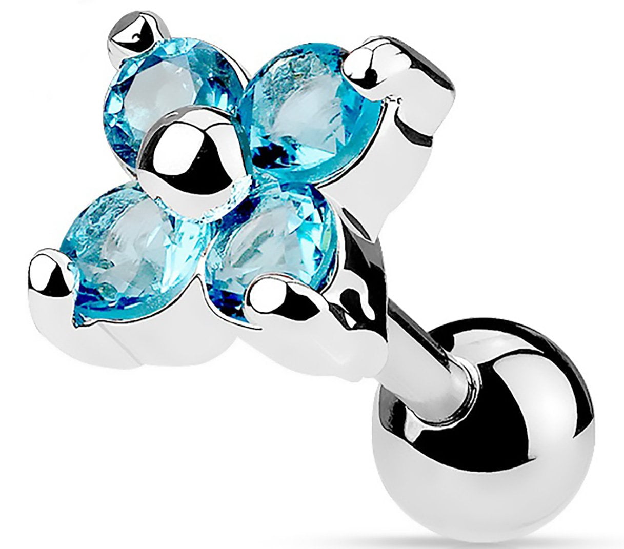 Surgical Steel Flower Quad CZ Tragus/Cartilage Piercing Stud 16g 5mm ...