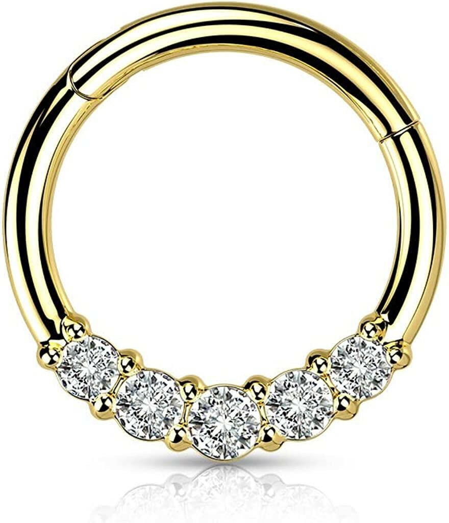 Surgical Steel Forward Facing 5 CZ Hinged Segment Ring - Walmart.com