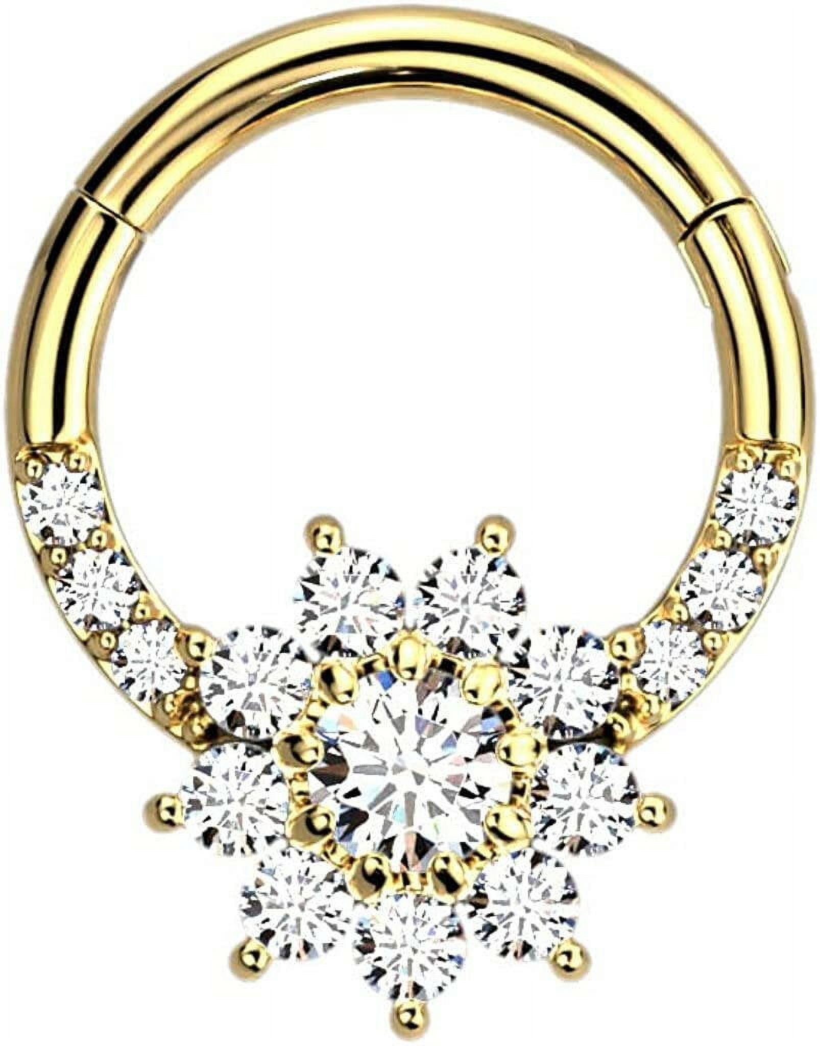 Surgical Steel Front Facing CZ Flower Hinged Segment Ring - Walmart.com
