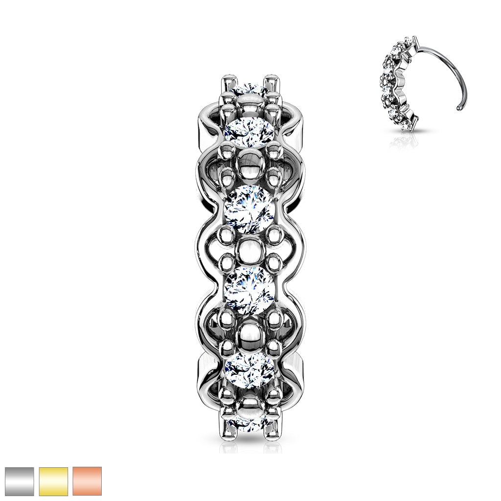 Surgical Steel Lined CZ Center with Filigree Edges Bendable Hoops for Nose Ear Cartilage ...