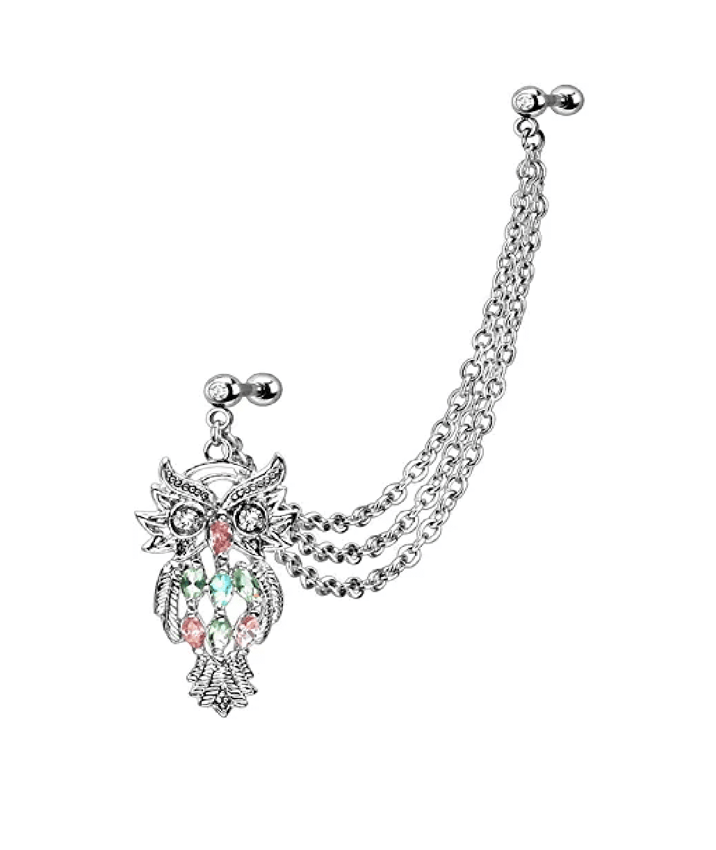 Surgical Steel Marquise Gemmed Owl with Gemmed Double Multi Chain ...