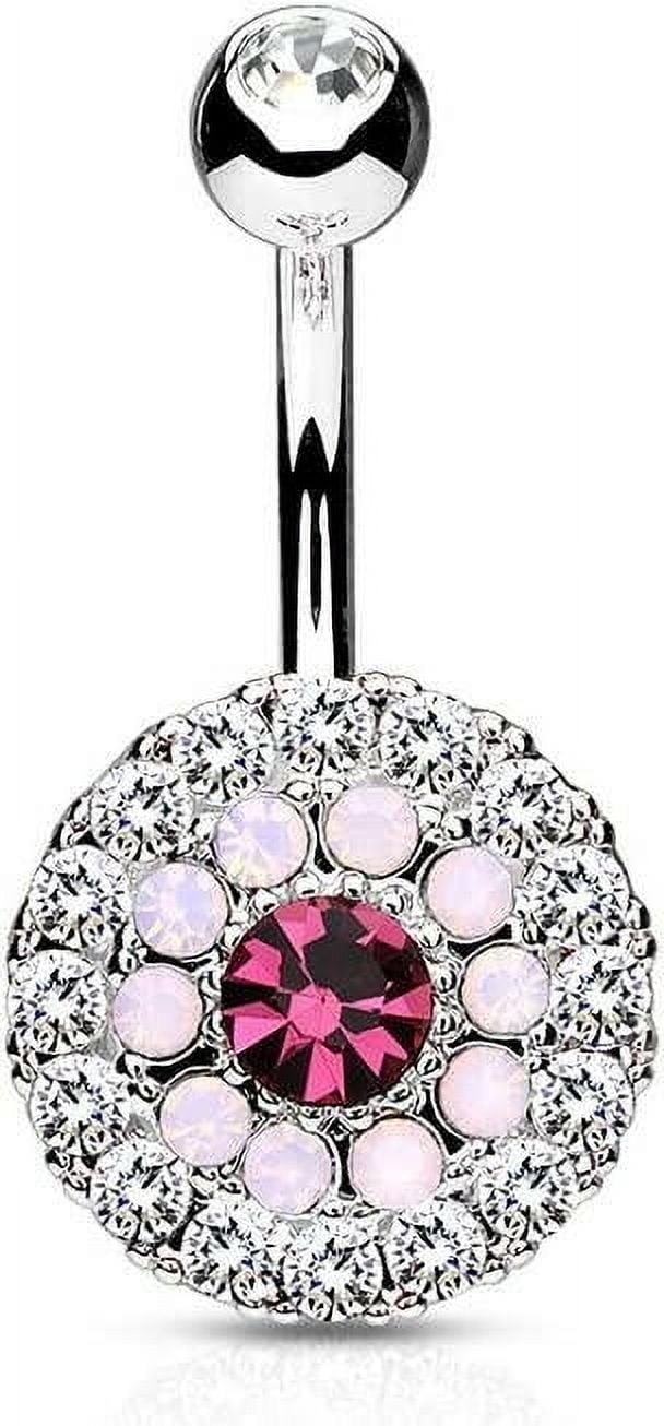 Surgical Steel Multi Circle Triple Tiered Crystal and Opalite Belly ...