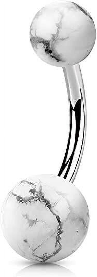 Surgical Steel Natural Stone Balls with Threaded Steel Inserts Belly ...