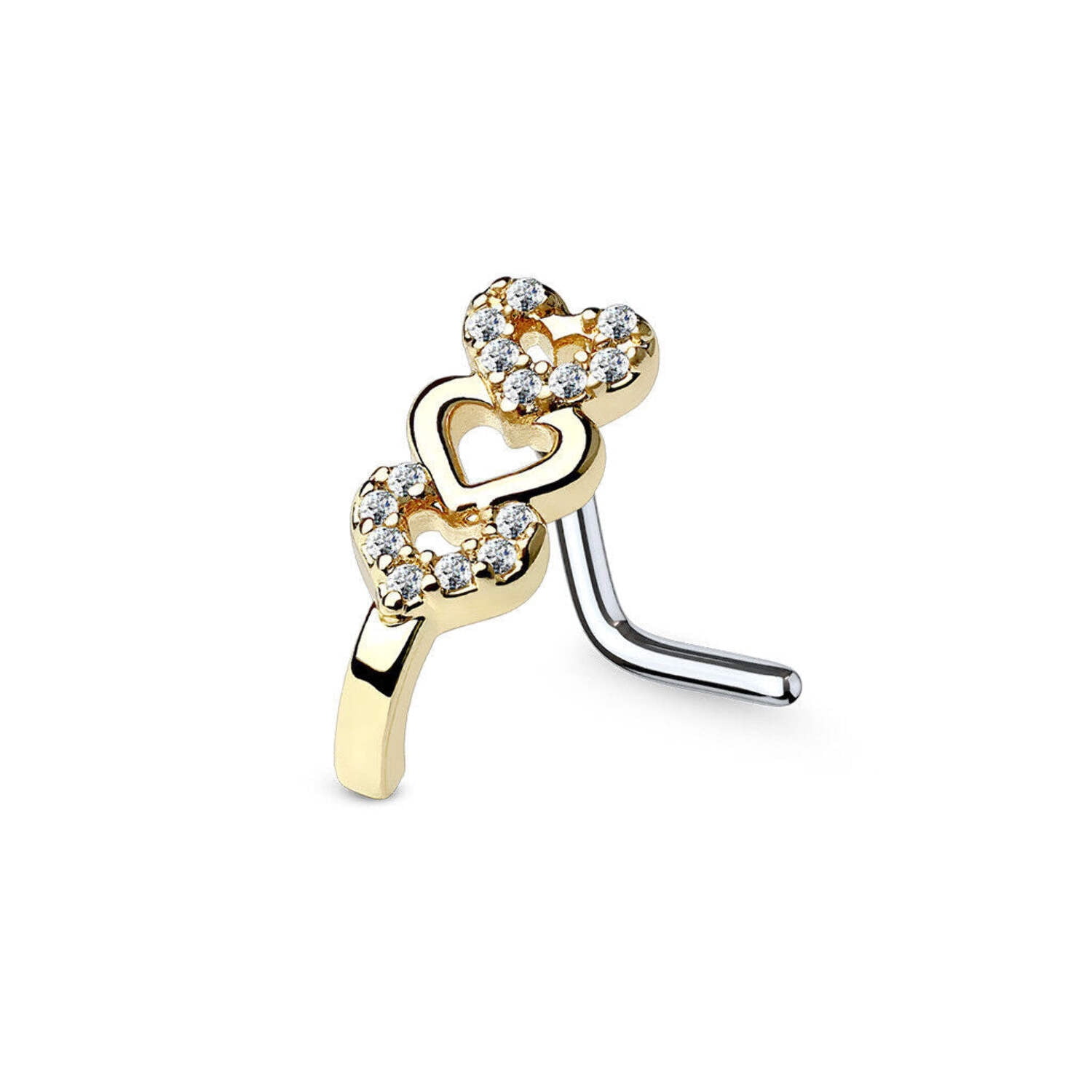 Surgical Steel Nose Ring Stud 20 Gauge 1/4" L Bend Tripple Heart Gem ...