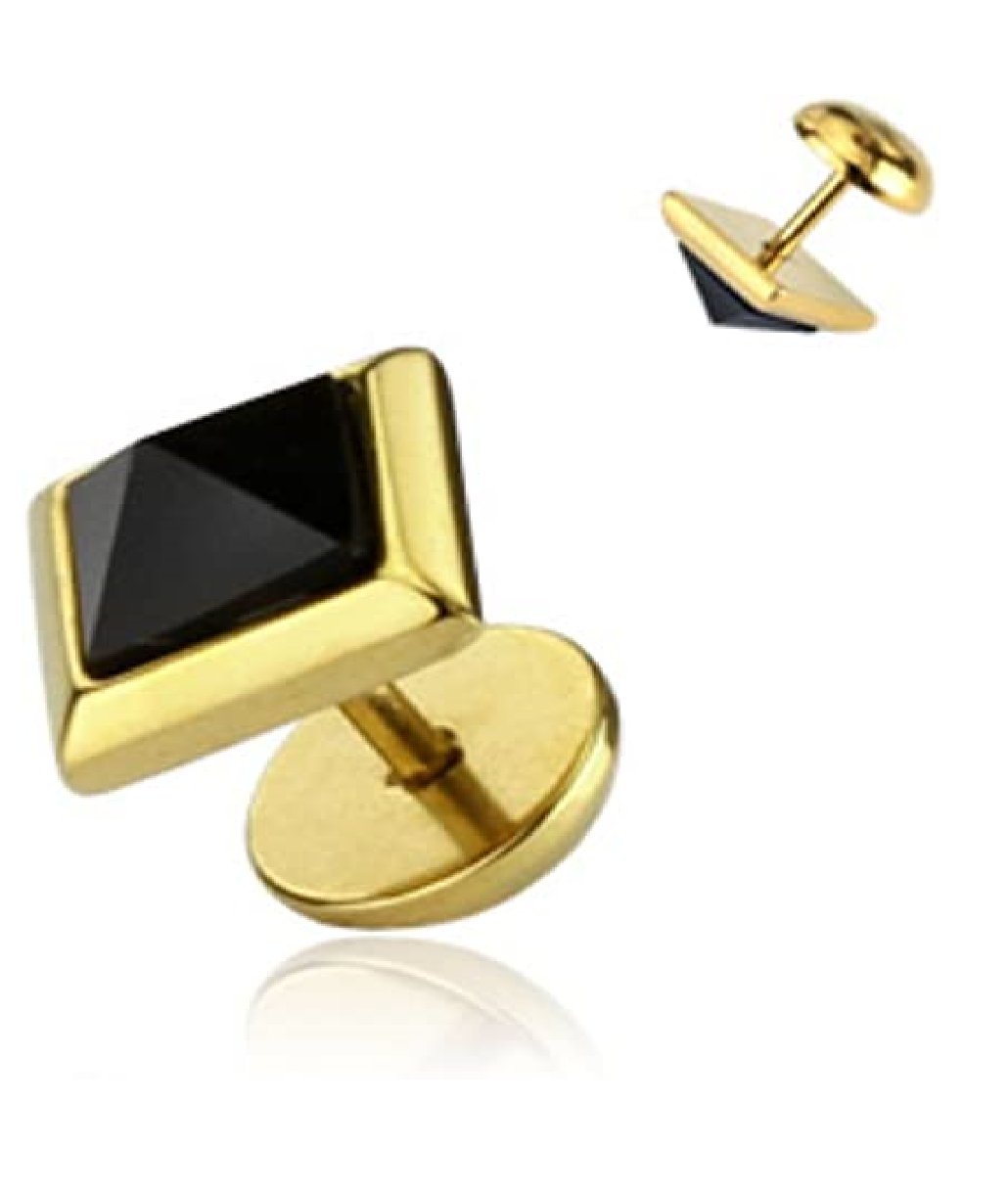 Surgical Steel Onyx Pyramid Square CZ Gold IP Fake Plugs - Walmart.com