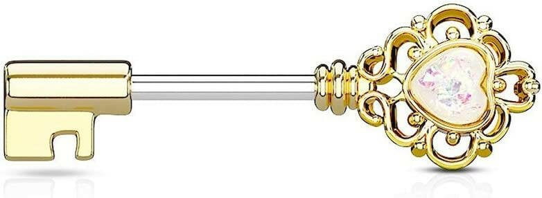 Surgical Steel Opal Glitter Heart Centered Filigree Vintage Key Nipple ...