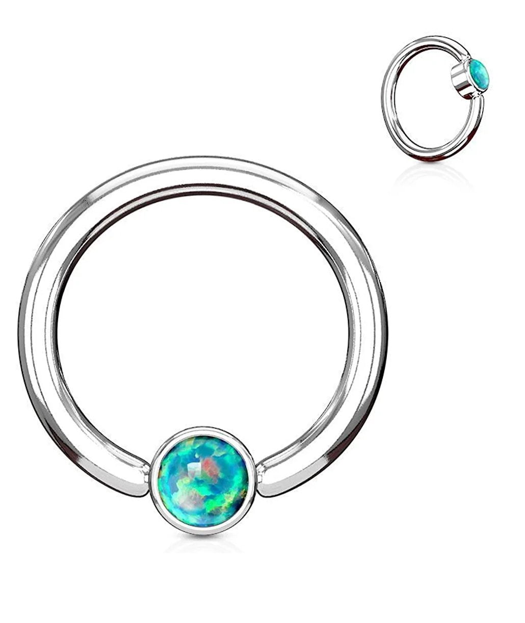Surgical Steel Opal Round Flat Cylinder Captive Hoop Rings - Walmart.com