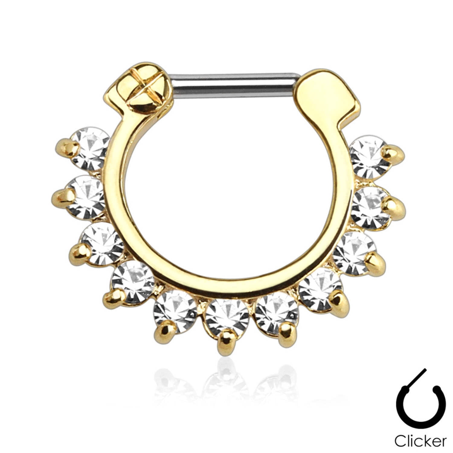 Surgical Steel Septum Clicker Ring 16 Gauge Single Line Prong Gems ...