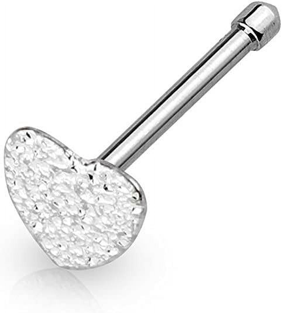 Surgical Steel Sparkling Sand Blast Finish Heart Top Nose Bone Stud ...