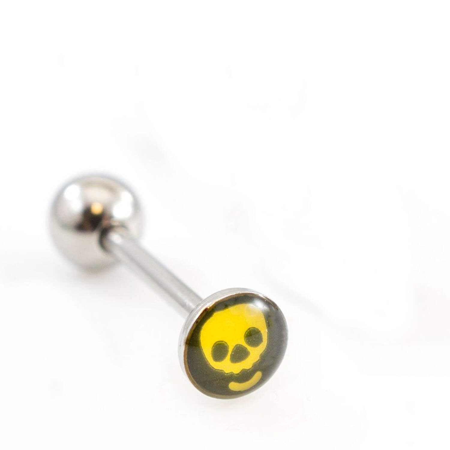 Surgical Steel Tongue Ring Straight Barbell 14 Gauge Skull Logo ...