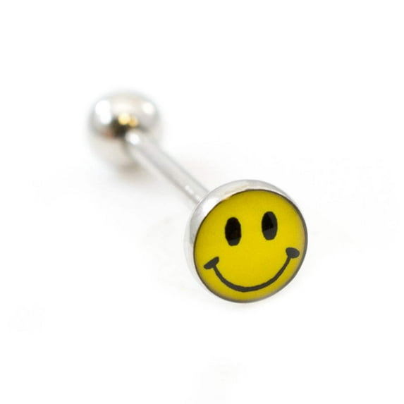 Surgical Steel Tongue Ring Straight Barbell 14 Gauge With Smiley Face ...