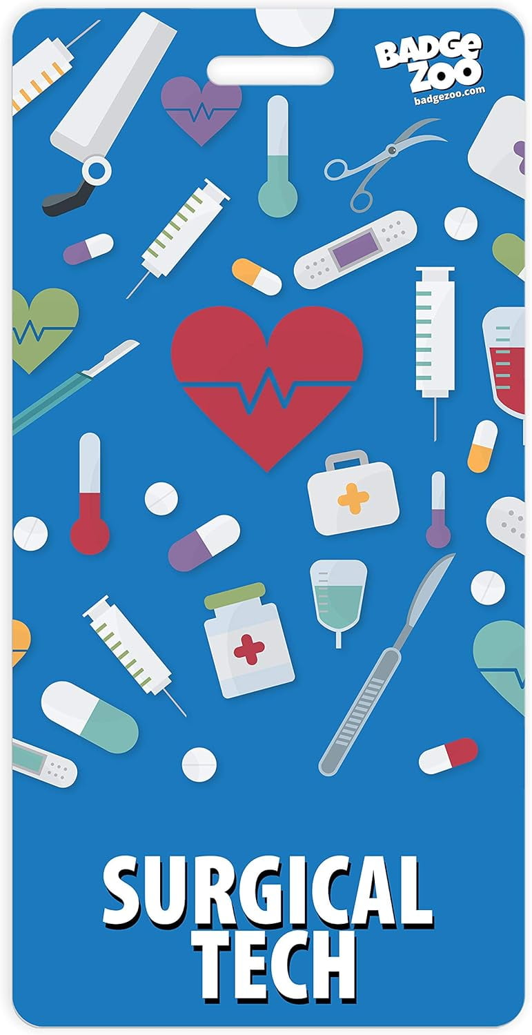 Surgical Tech Badge Buddy Blue Vertical Heavy Duty with Medical Themed ...