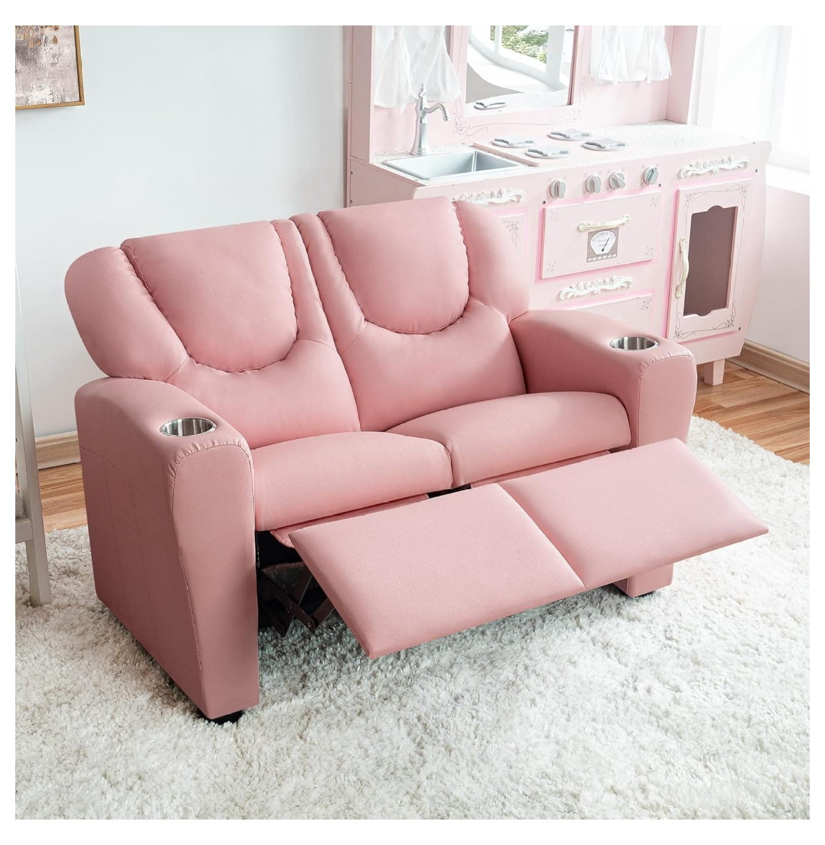 Suri Kids Push Back Loveseat Recliner with Cup Holders, Adjustable ...