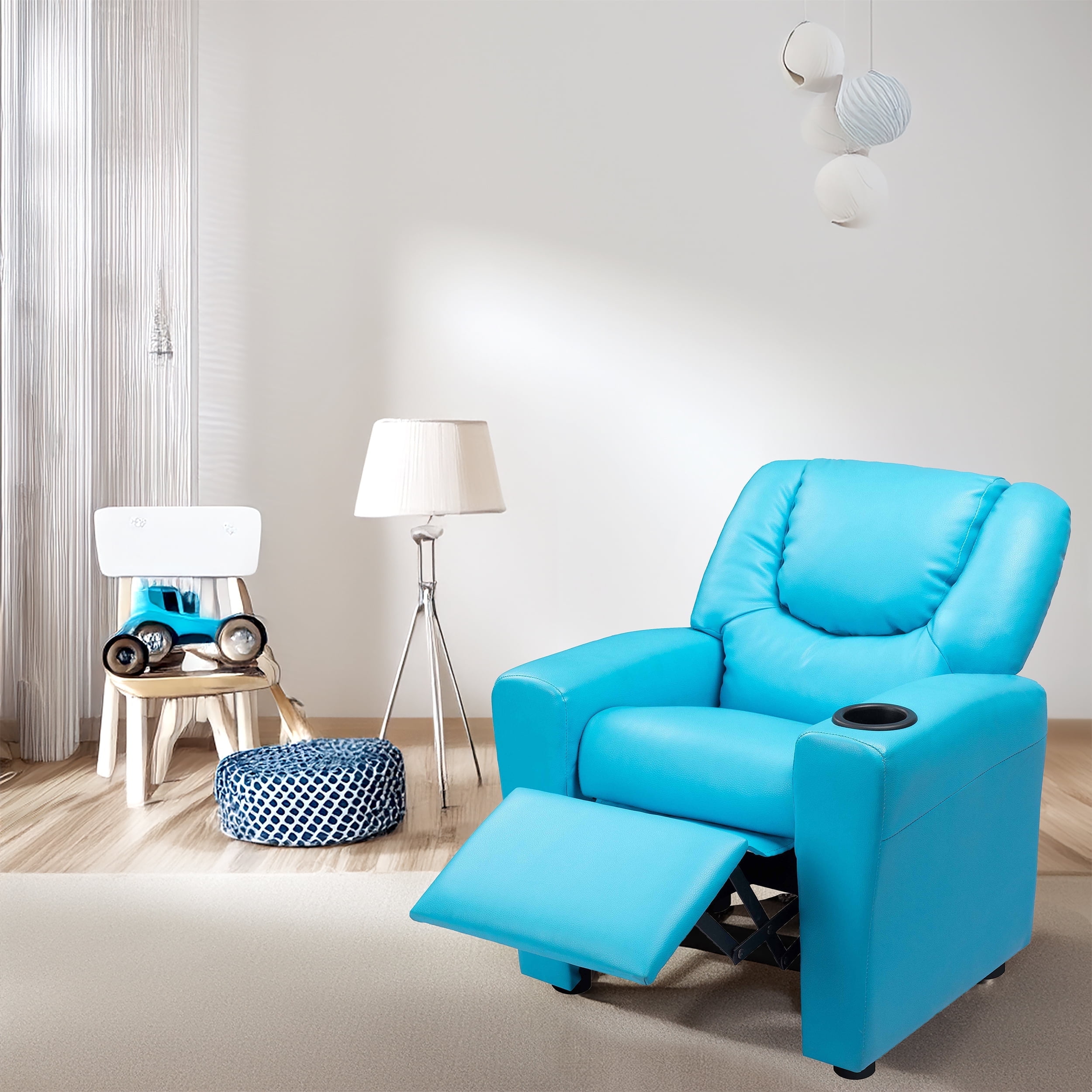 Suri Push Back Children's Reclining Chair with Footrest & Cup Holders ...