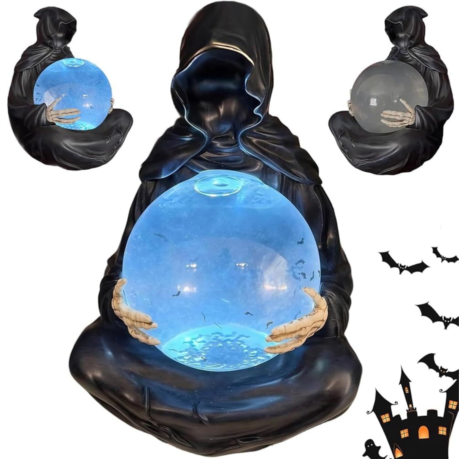 Suriel & Floating Bat Crystal Ball - Grim Reaper Figurine with Light UP ...