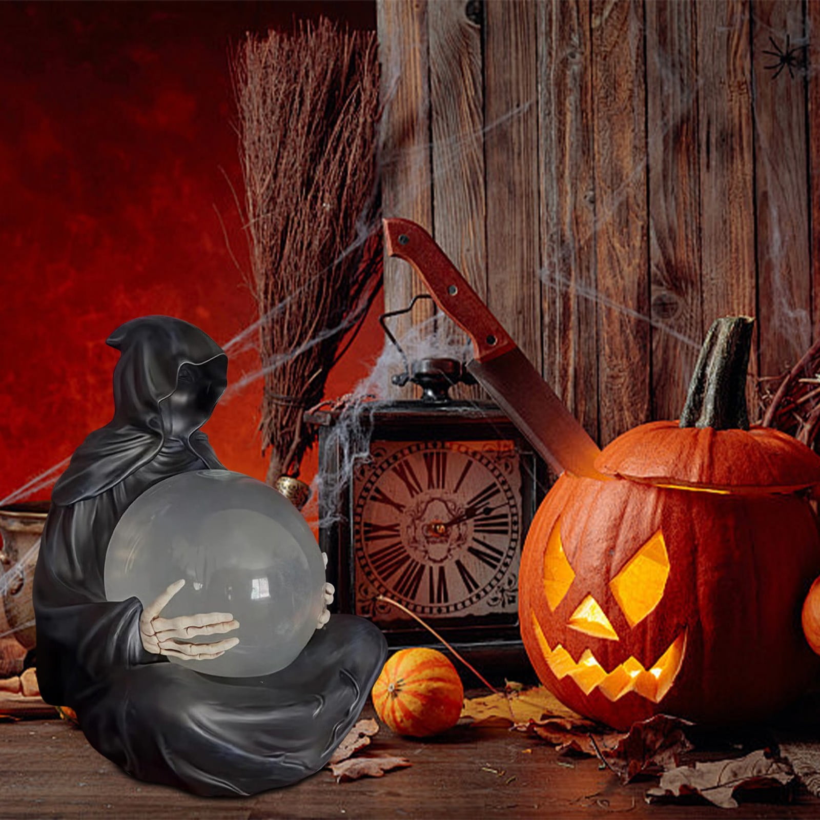 Bat Lamp Style Grim Reaper Statue: 6 Inch Light Up Crystal Ball with ...