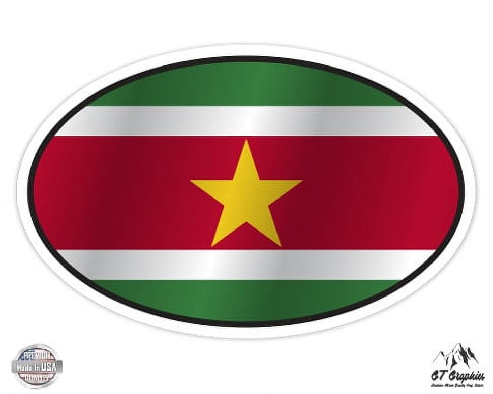 Suriname Flag Oval - 7" Vinyl Sticker - For Car Laptop I-Pad ...