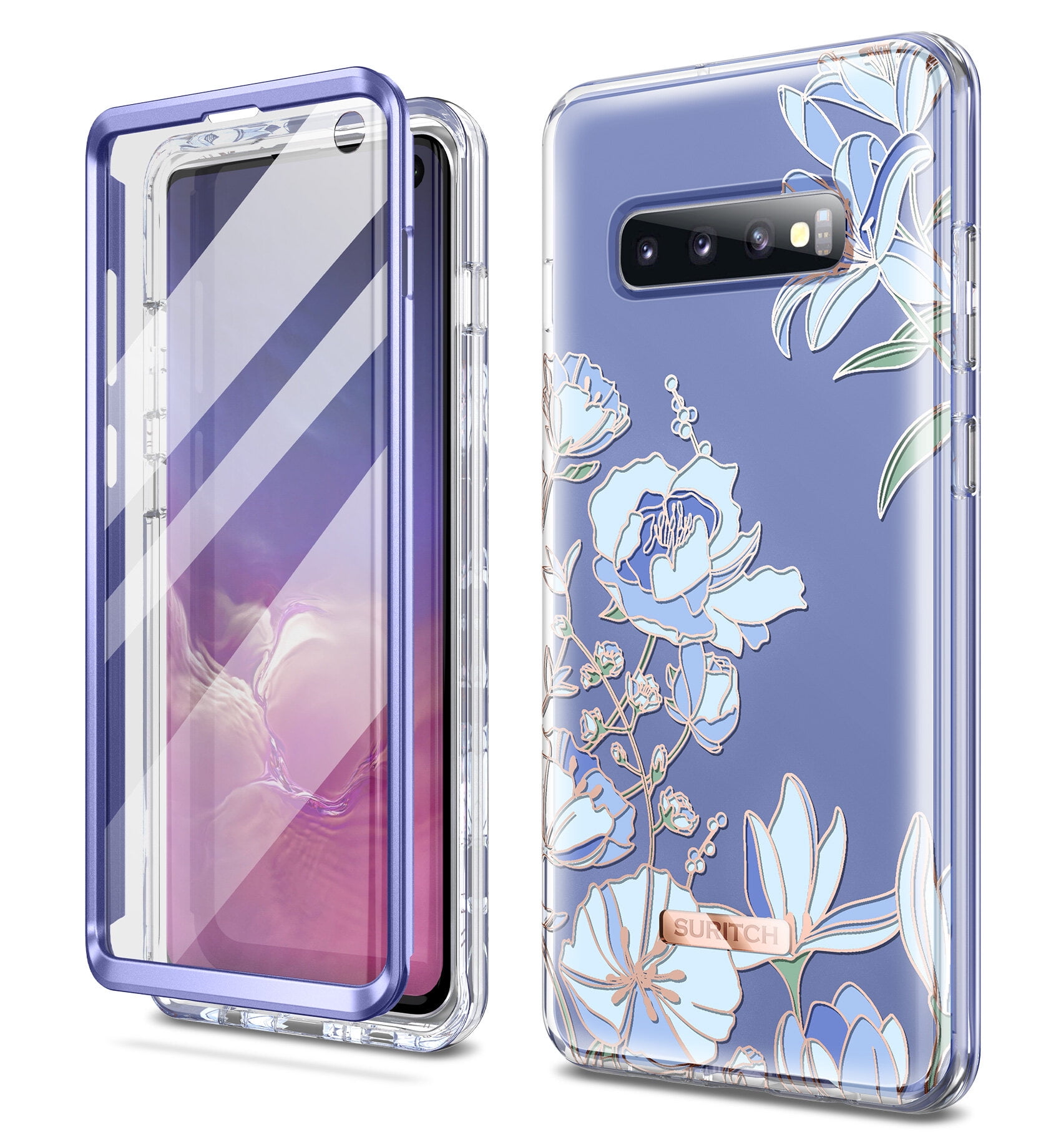 Suritch for Samsung Galaxy S10 Case 360°Full Protection Shockproof Phone Cover-Blue Lily ...