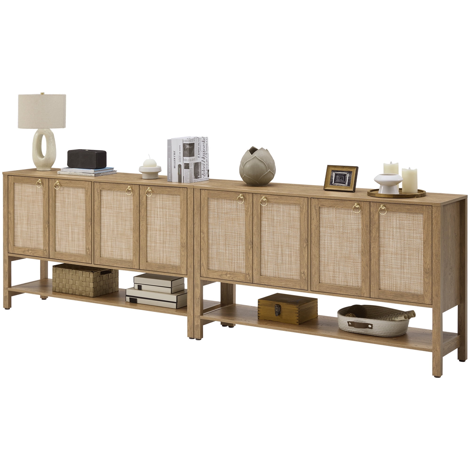 Surmoby 110 Inch Wide Rattan Buffet Cabinet, Boho Enterment Center with ...