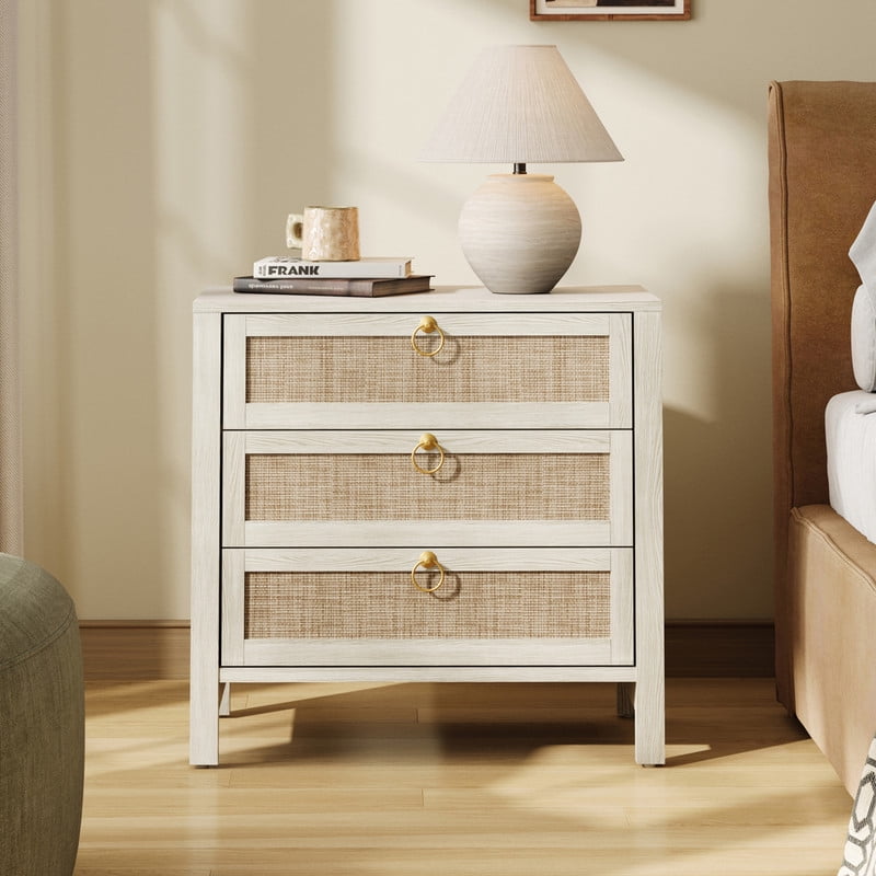 Surmoby Boho 3-Drawer Nightstand - Extra Wide Storage Night Stand with ...