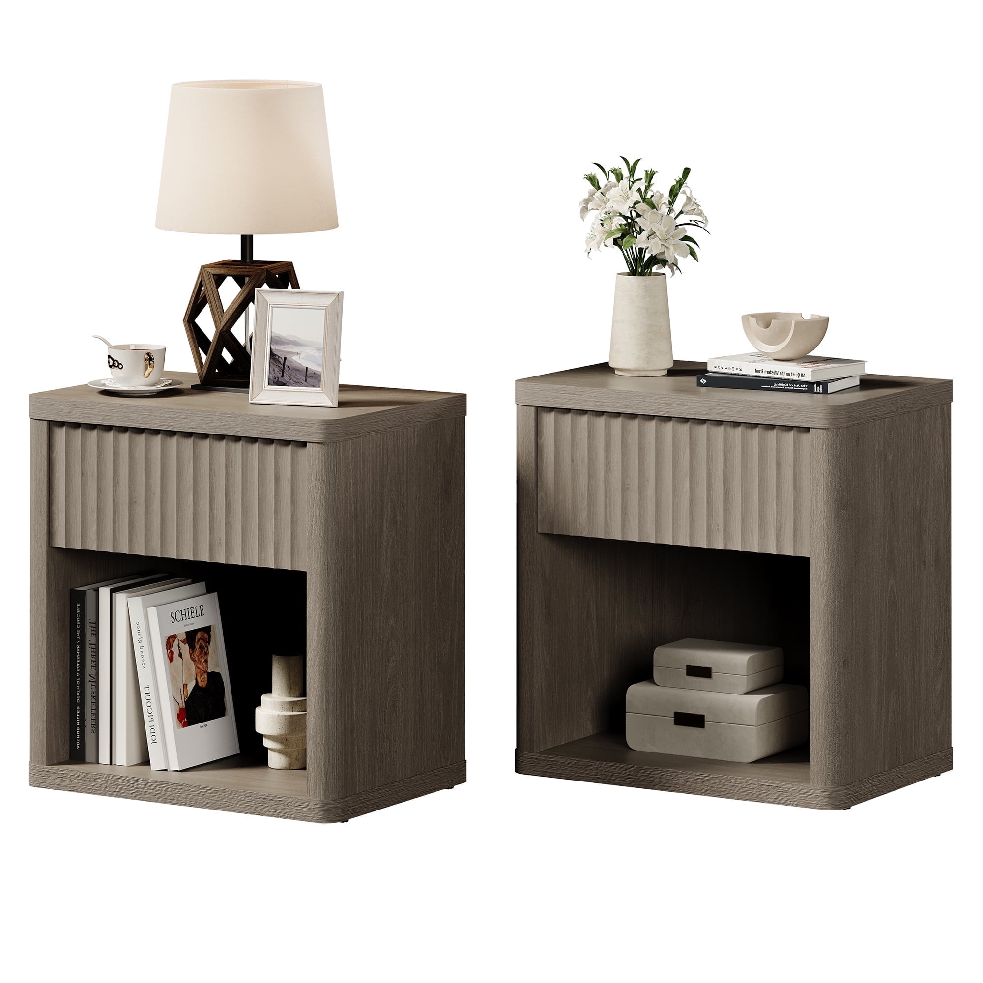 Surmoby Gray Night Stands Set of 2 Modern Minimalist Nightstand Large ...