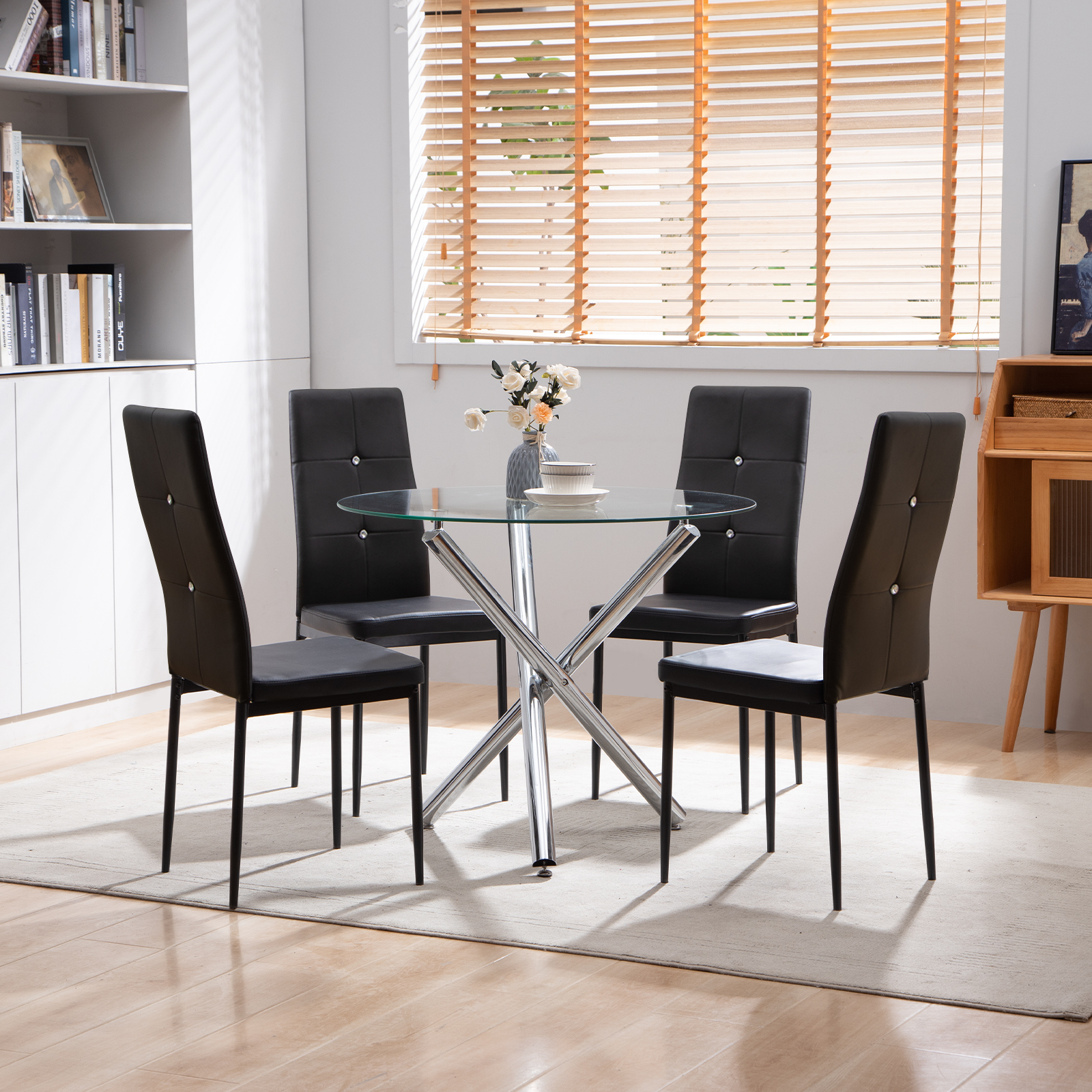 36" Round Dining Table with 12" Leaf and 4 San Remo Chairs - Black - 5 ...