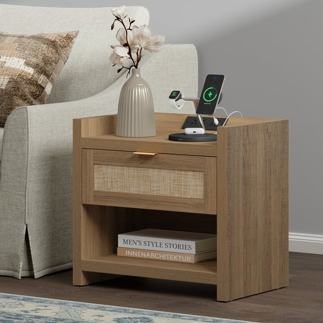 Surmoby Modern Nightstand with USB Type-C Charging Station & Drawer ...