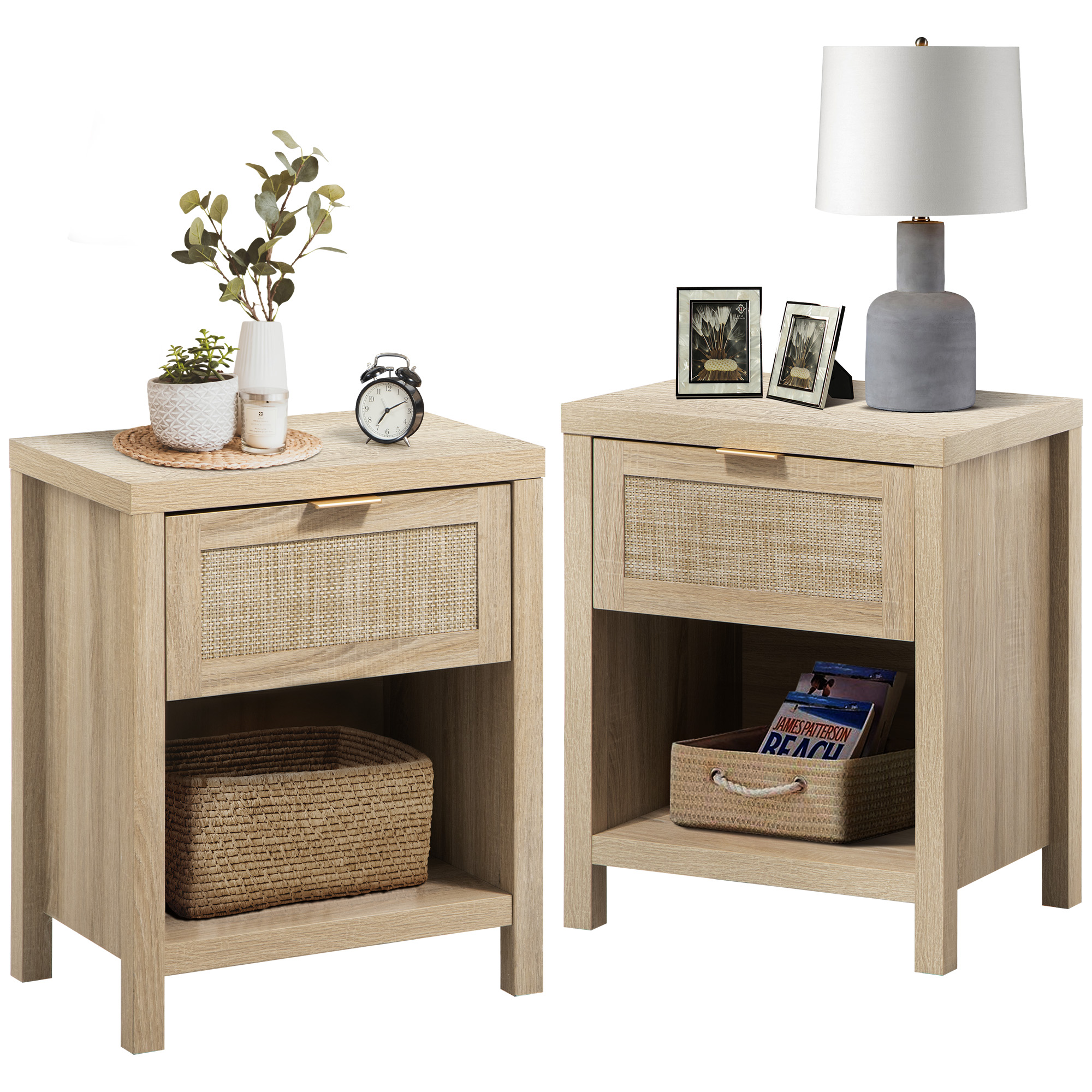 Resenkos Walnut Nightstand for Bedroom, Wood 3 Drawers Night Stand ...