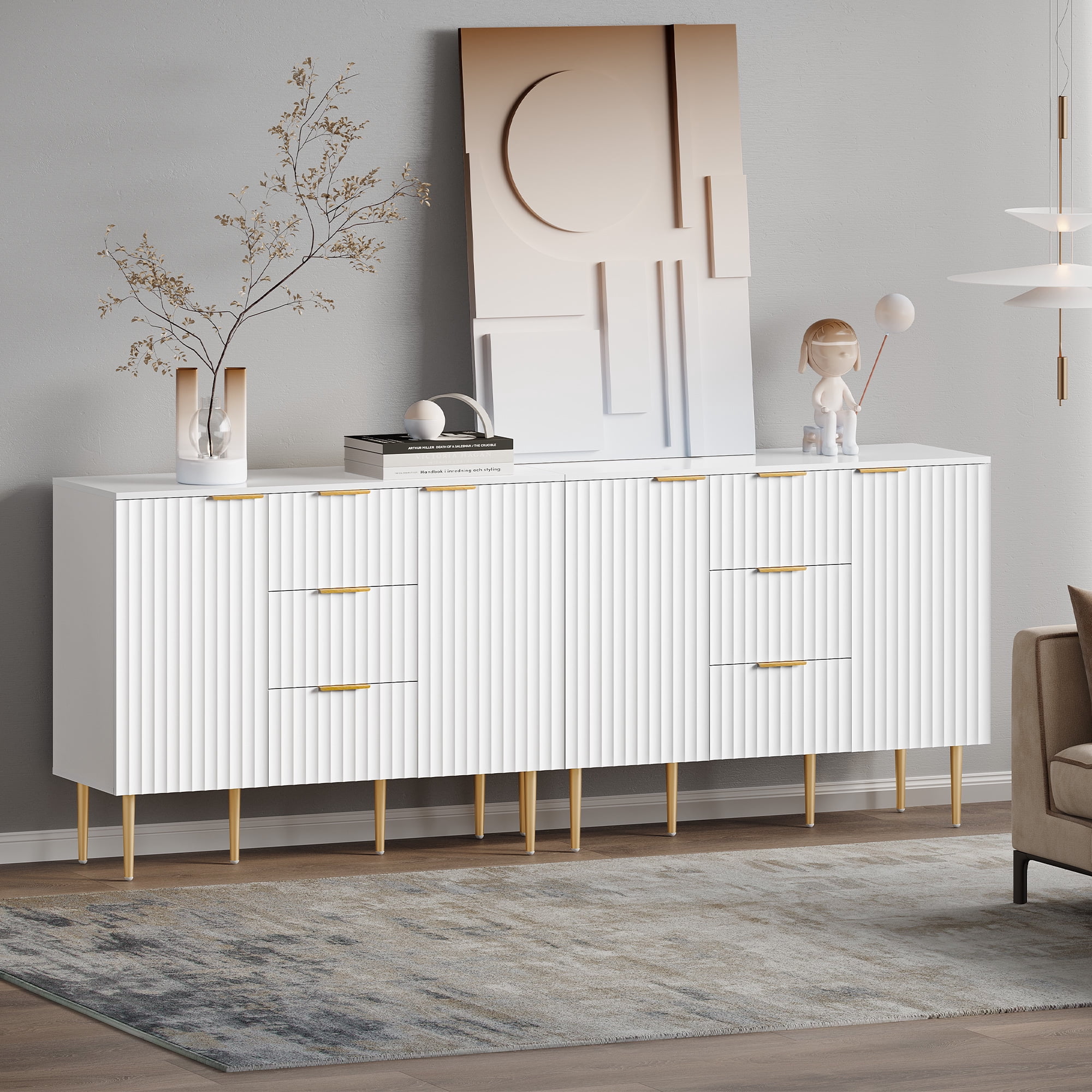 Surmoby White Sideboard Set of 3 with Storage, Side Cabinet with 3 ...