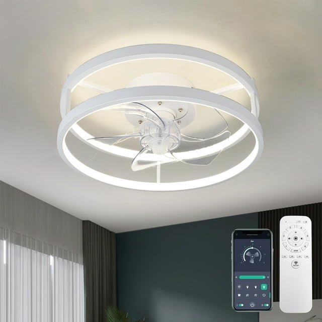 "Surnie 15.7"" Modern Flush Mount Ceiling Fans, White Caged, Bladeless ...