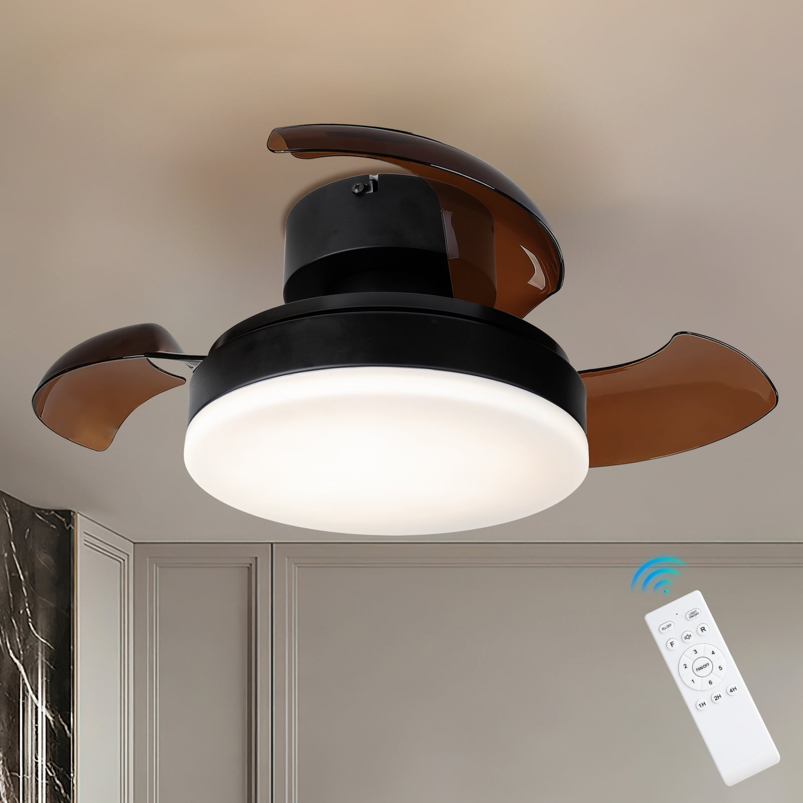 Surnie 24 inch Ceiling Fan with Light and Remote, Modern Retractable ...