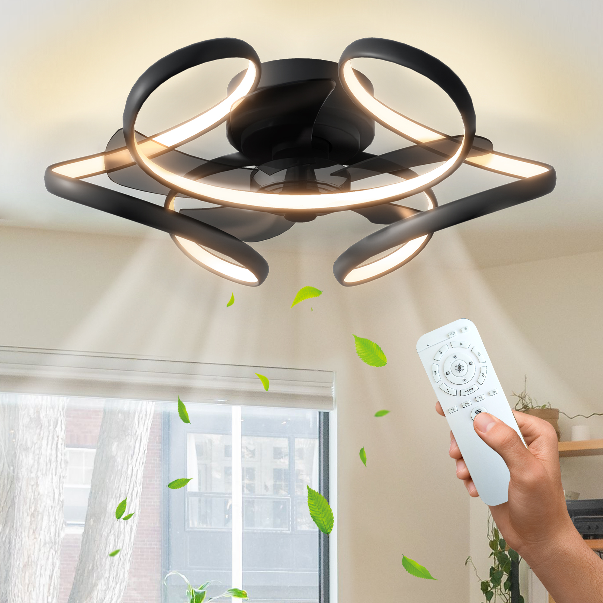 Surnie Ceiling Fan with Light Low Profile Modern Ceiling Fan with Remote 6 Speeds 3 Colors ...
