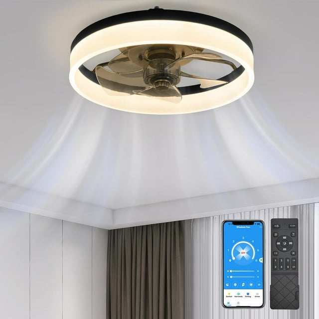 Surnie 15.7in Ceiling Fans with Dimmable LED, Remote Control, Flush Mount, Black - Walmart.com