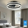 "Surnie 15.7"" LED Ceiling Fan - Low Profile, Semi-Enclosed, Smart APP Control, 6-Speeds, Black ...