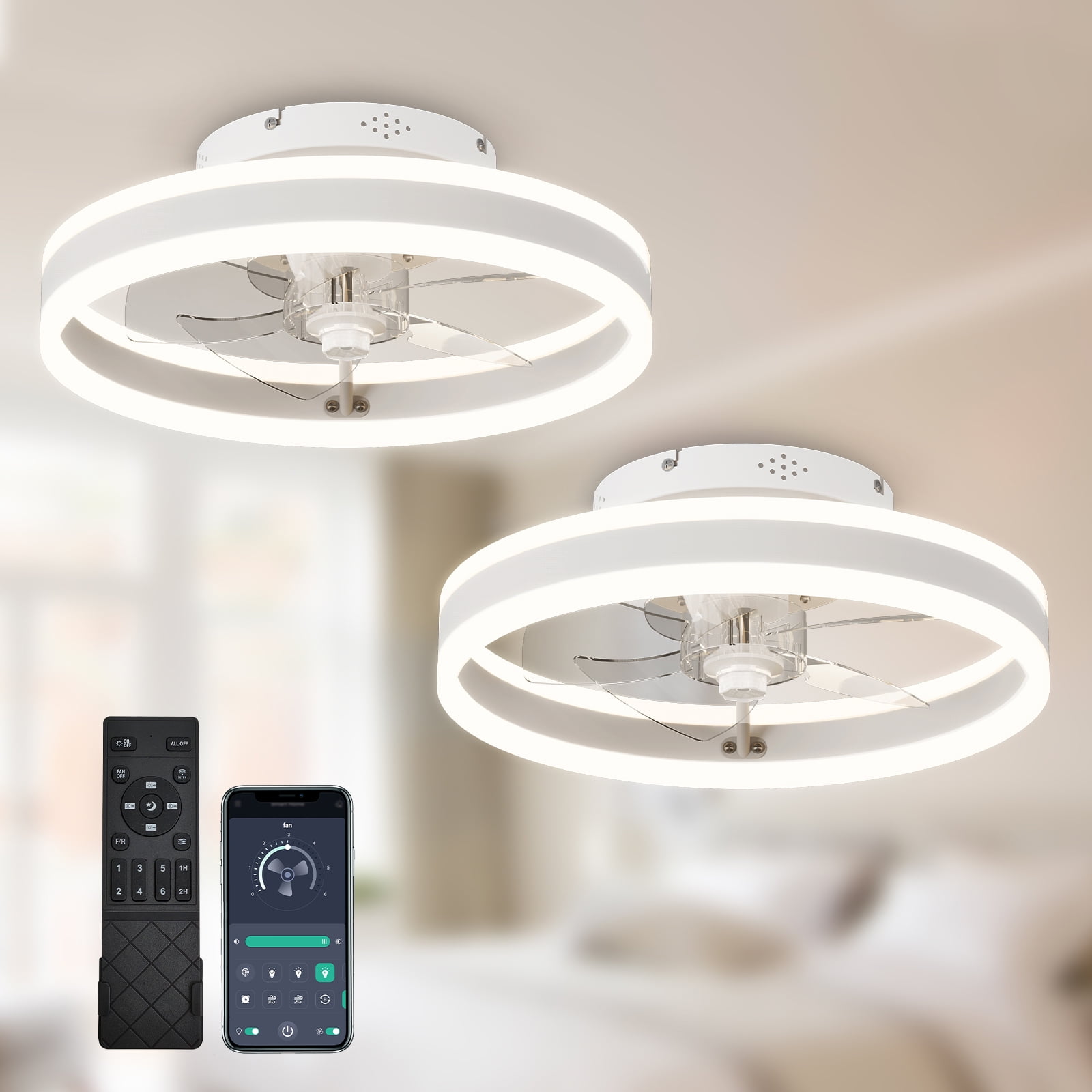 Surnie Low Profile 15.7" LED Small Ceiling Fan with Light - Modern, Semi-Enclosed Flush Mount ...