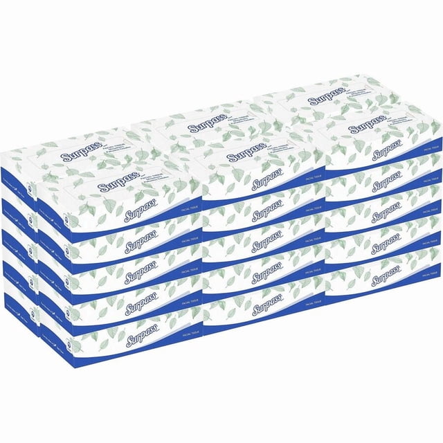 Surpass Facial Tissue, 2-Ply, White, Flat Box, 100 Sheets/Box, 30 Boxes ...
