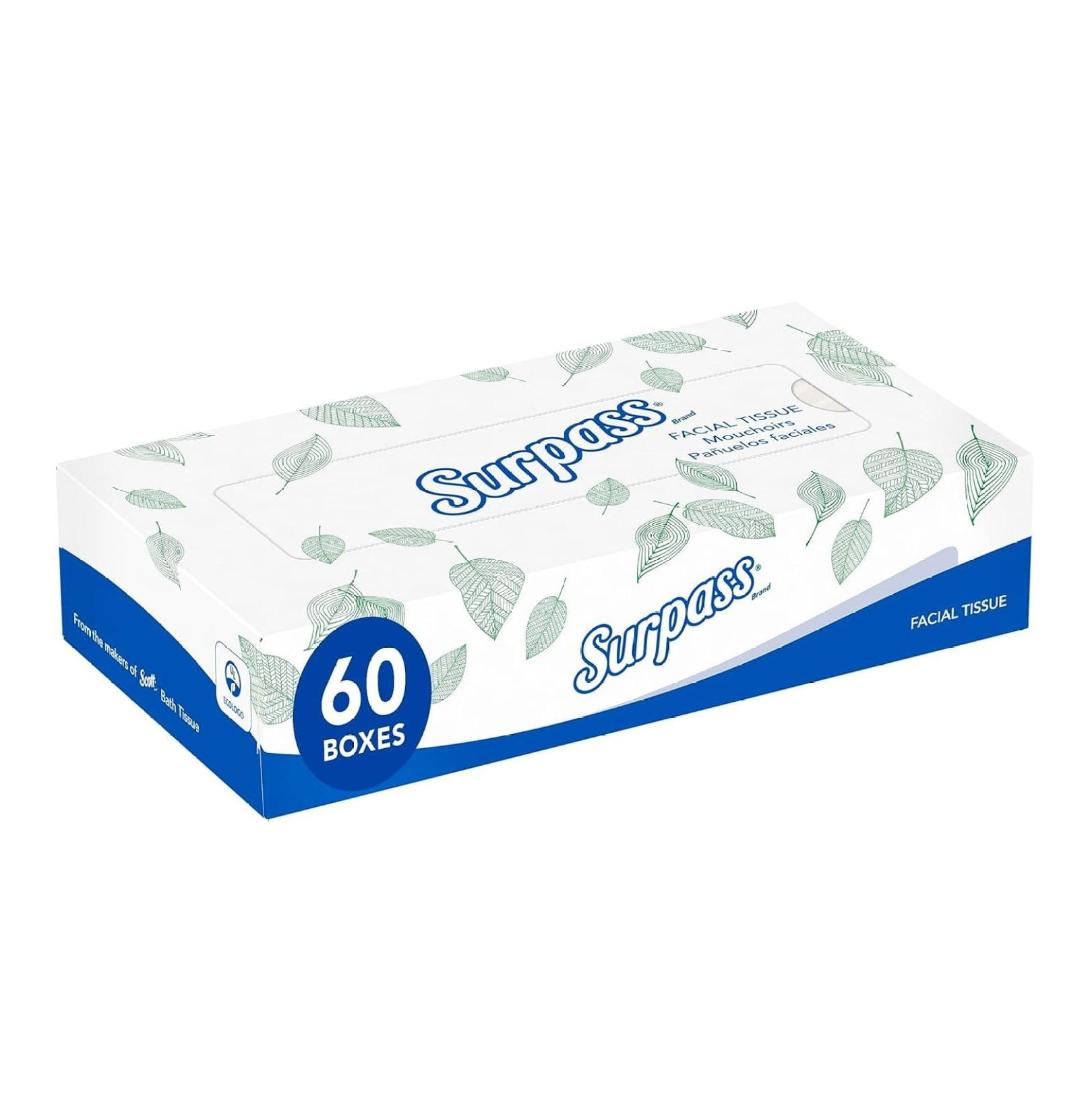 Surpass Facial Tissue Flat Box (21390), 2-Ply, White, Unscented, 125 ...