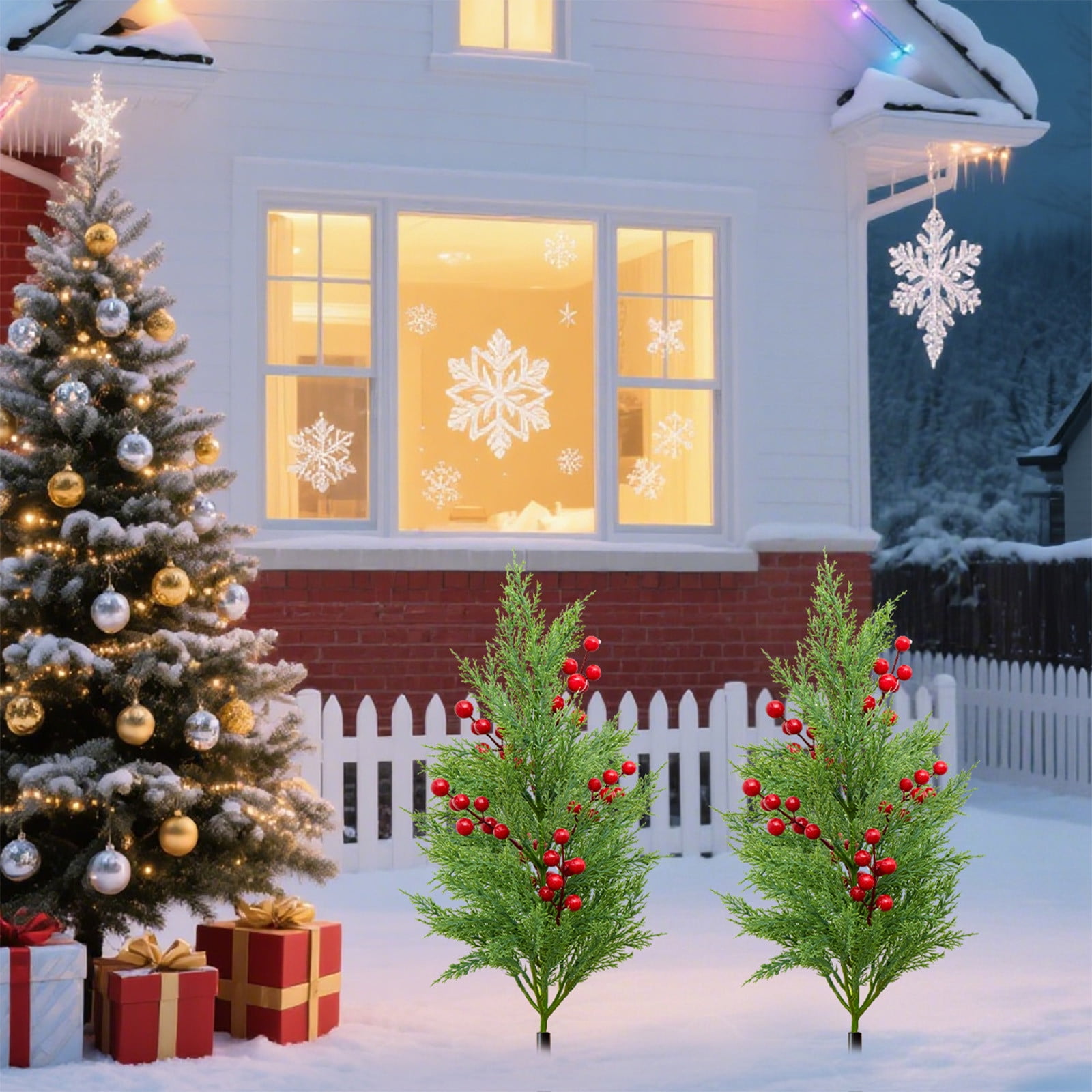 Surpdew 2Ft Artificial Topiary Cedar Ball Tree With Spike, Christmas ...