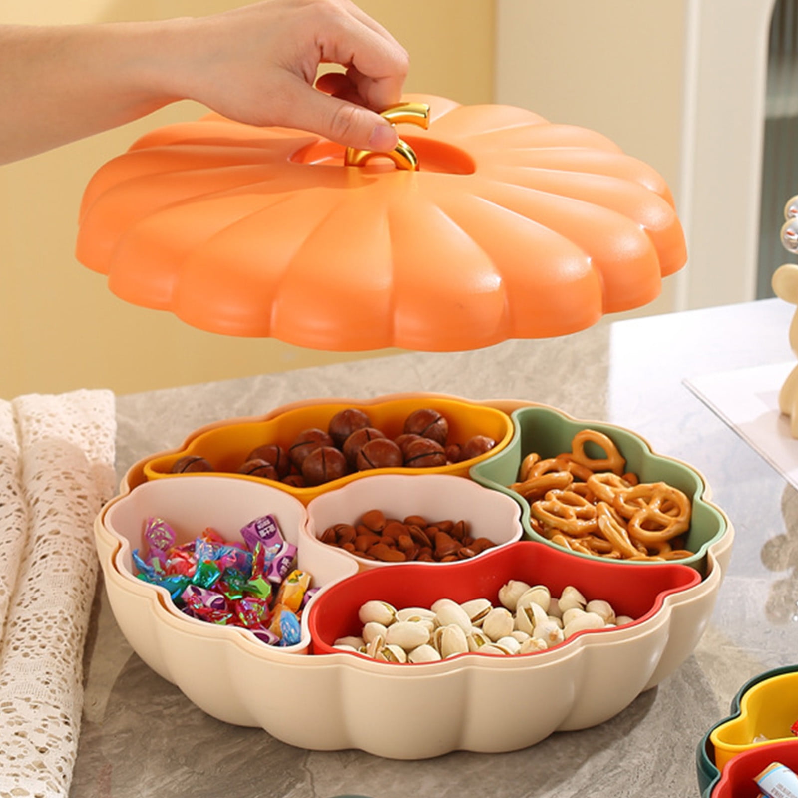 Surpdew Dual-Compartment Candy & Nut Organizer Tray With Lid - Perfect ...