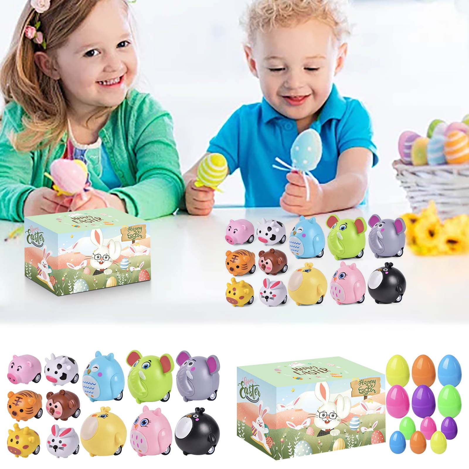 Surpdew Easter Cart Set 12 Colourful Eggs Contains 12 Cute Carts ...
