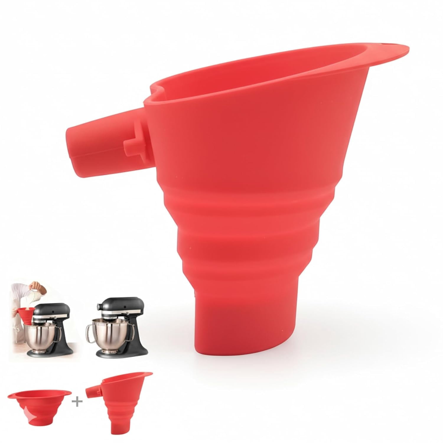Surpdew Flour Funnel For Kitchen Mixer, Silicone Funnel With Spatula ...