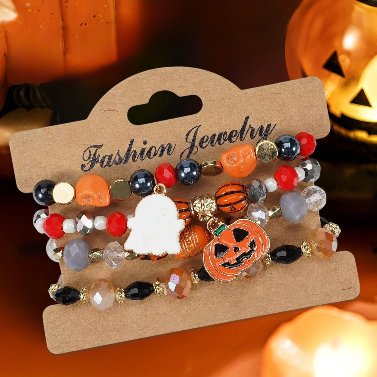 Surpdew Halloween Decor Halloween Bracelets Sets Gothic Layered Beaded ...