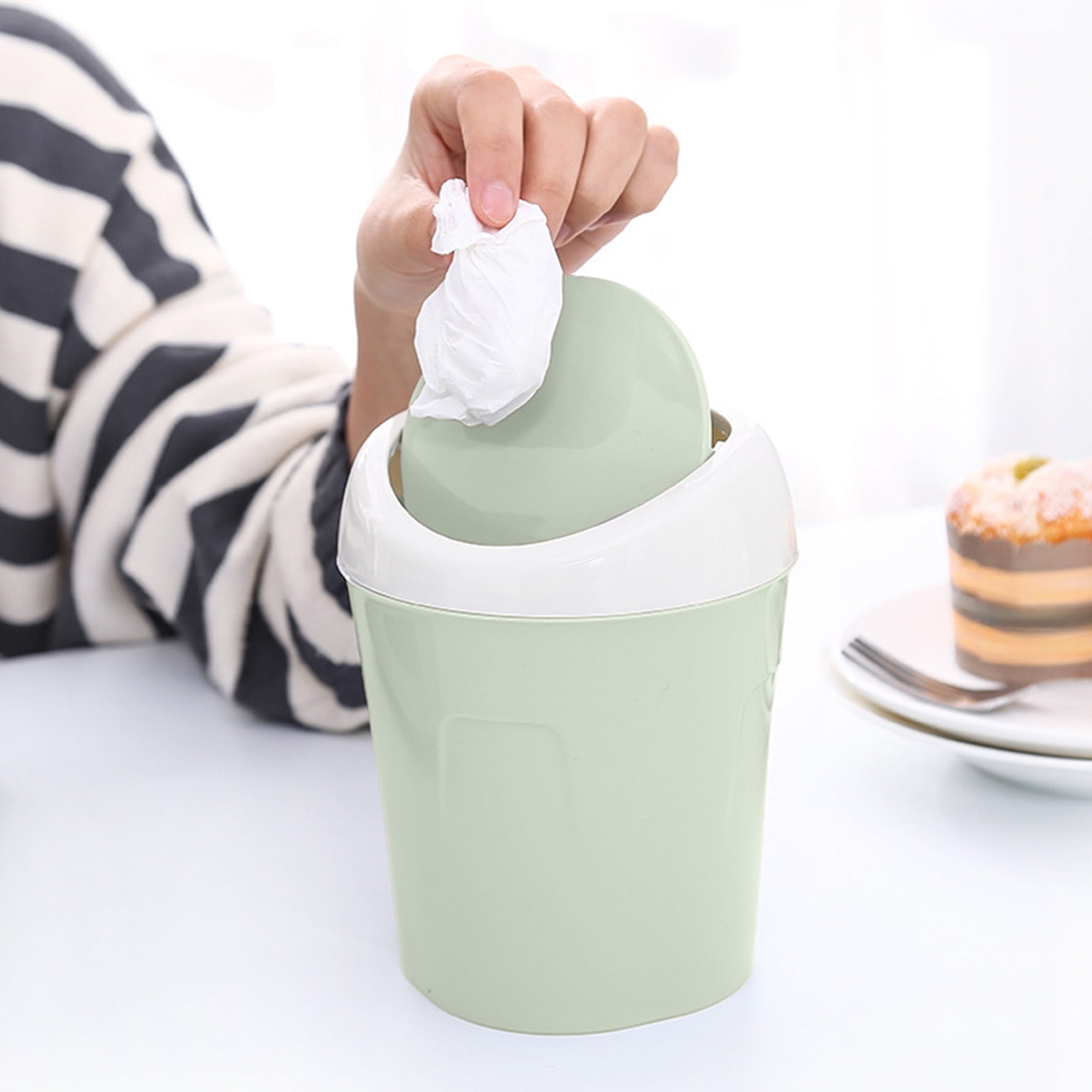 Surpdew Mini Desktop Trash Can With Swing Top Lid Portable Plastic ...