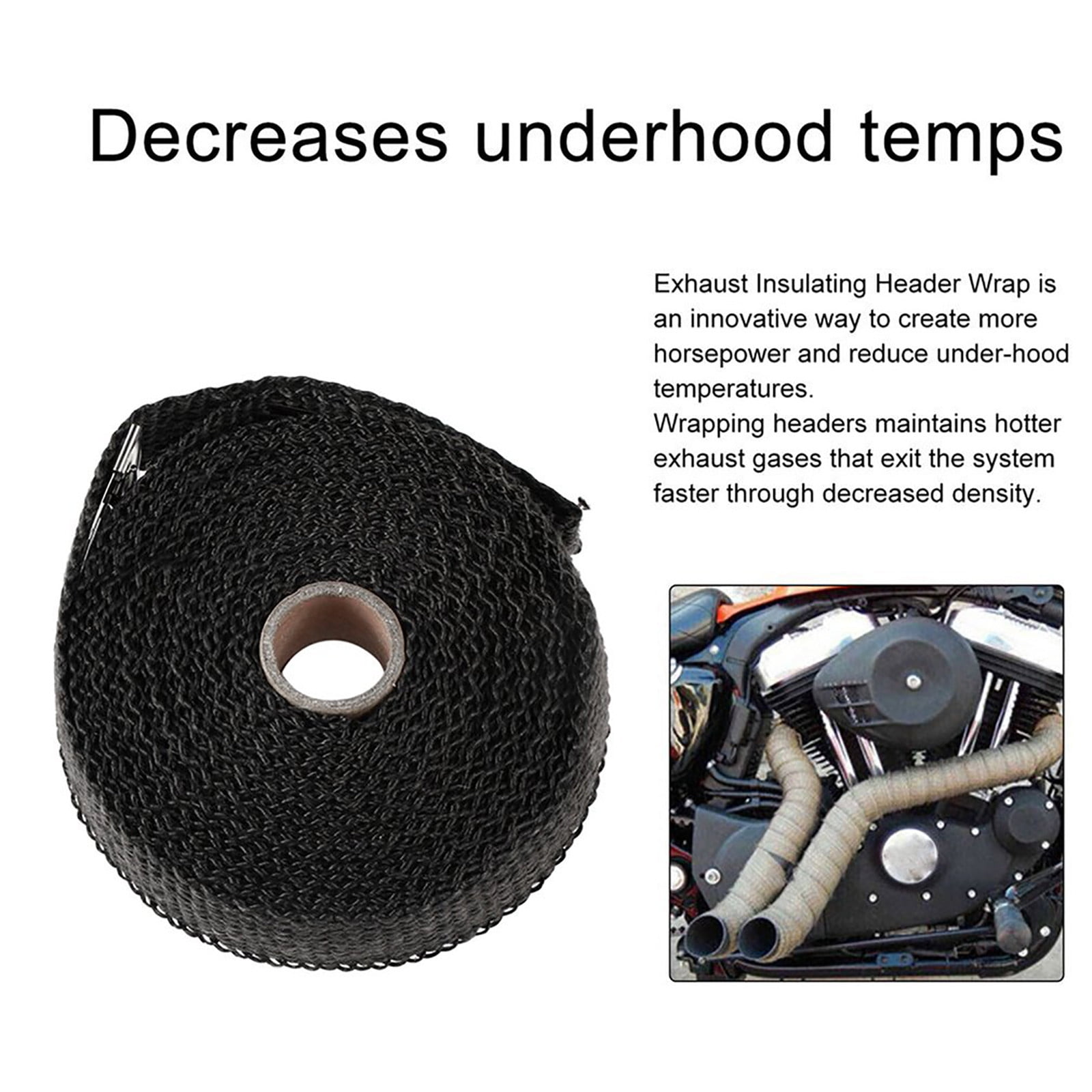 Surpdew New 2.5Cm 5M Roll Fiberglass Exhaust Header Pipe Heat Wrap Tape ...