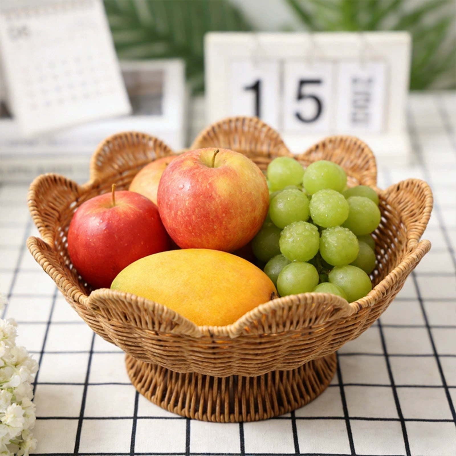 Surpdew Rattan Fruit Bowl, Wooden Fruit Bowl For Kitchen Counter- Large ...