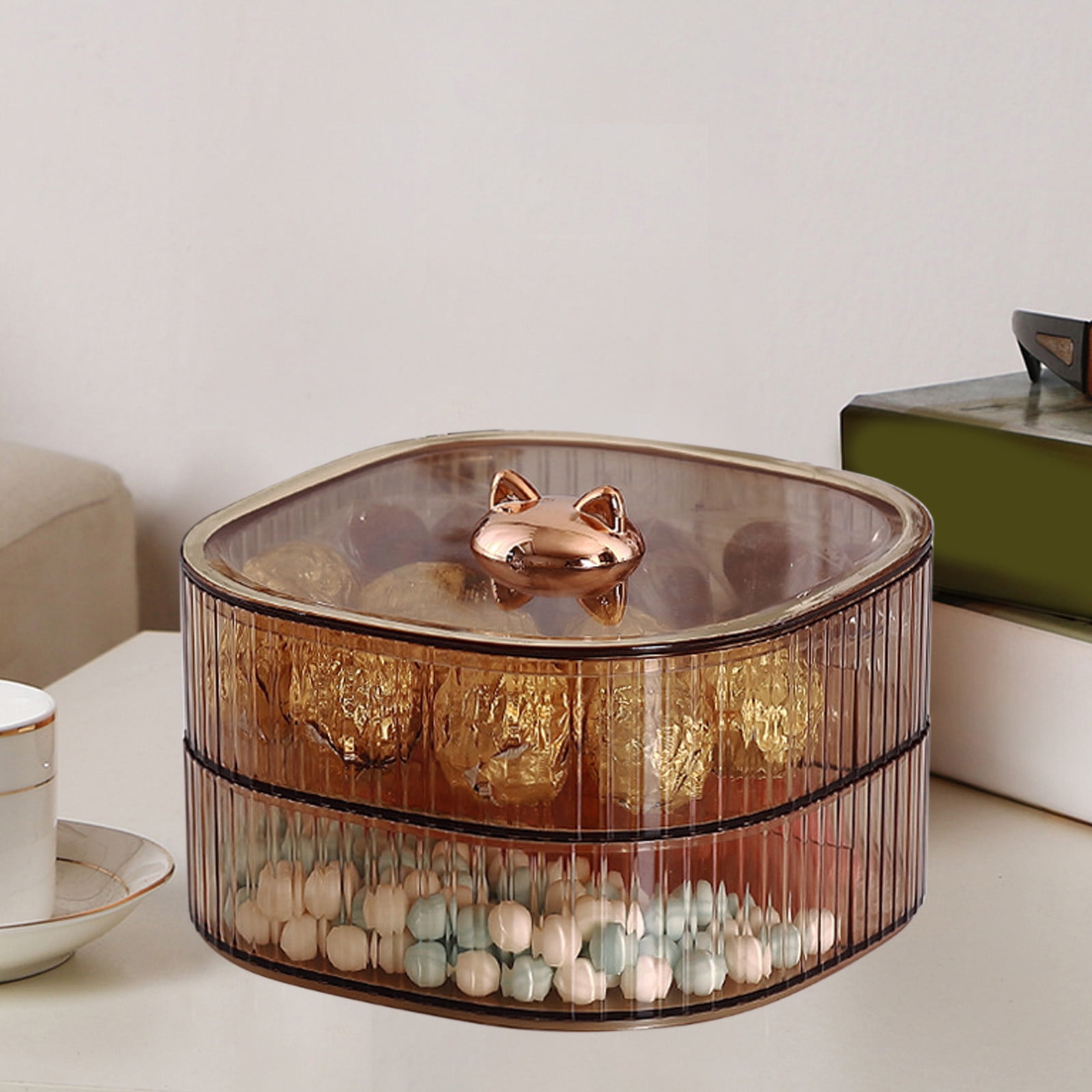 Surpdew Transparent Kitty Rotating Candy Household Dry Fruit Tray ...