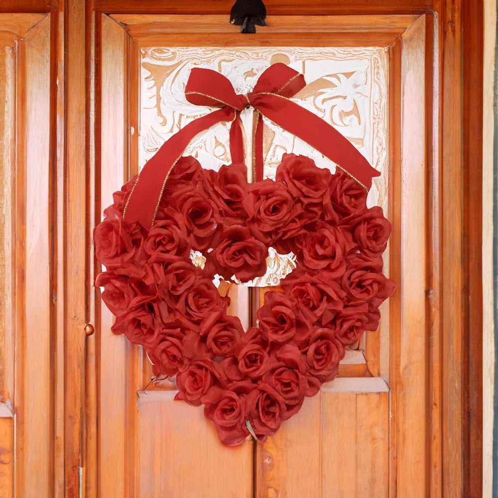 Surpdew Valentine'S Day Wreath Heart Shaped Artificial Decorative ...